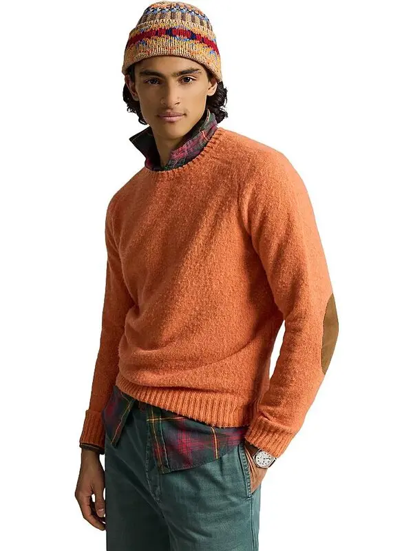 Polo Ralph Lauren Suede Elbow Patch Wool Blend Crewneck Sweater - Orange Jasper Heather
