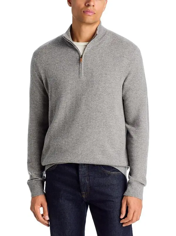 Polo Ralph Lauren Cashmere Stand Collar Zip Sweater - Grey Combo