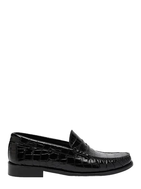 Whistles Manny Croco Embossed Leather Loafers - Black