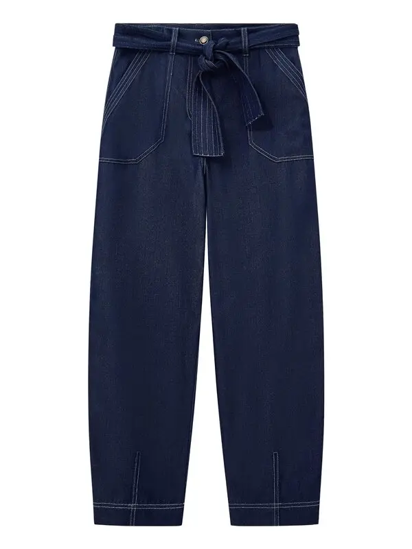 Giorgio Armani Cargo Jeans With A Belt In Denim-effect Lyocell Gabardine - Blue