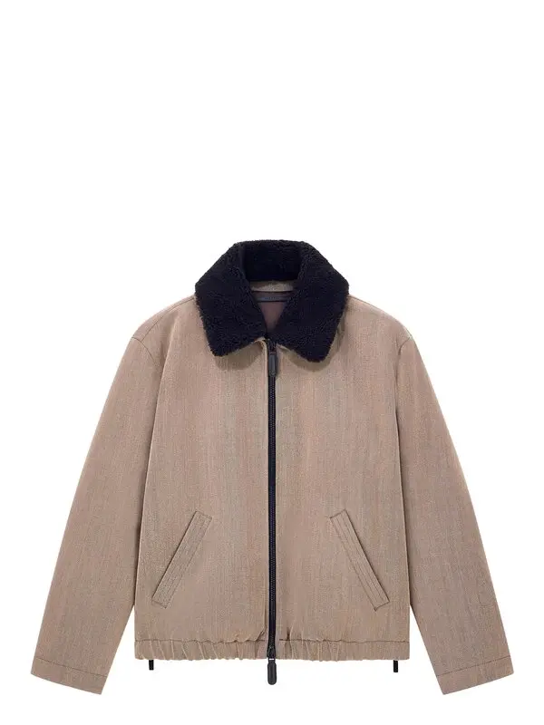 Giorgio Armani Mouliné Virgin Wool Regular Fit Blouson Jacket - Brown
