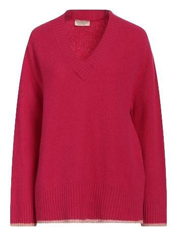 Momoni Virgin Wool Blend Metallic V-neck Sweater - Fuchsia