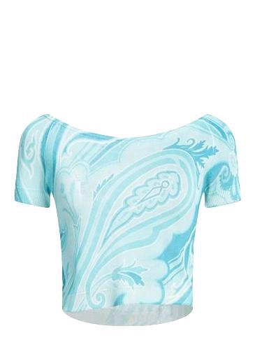 Etro Viscose Paisley Print Scoop Neck Short Sleeve Knit Sweater - Azure