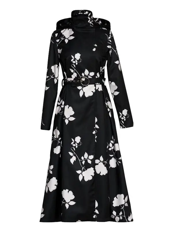RAINSISTERS Floral Double-breasted Coat - Black
