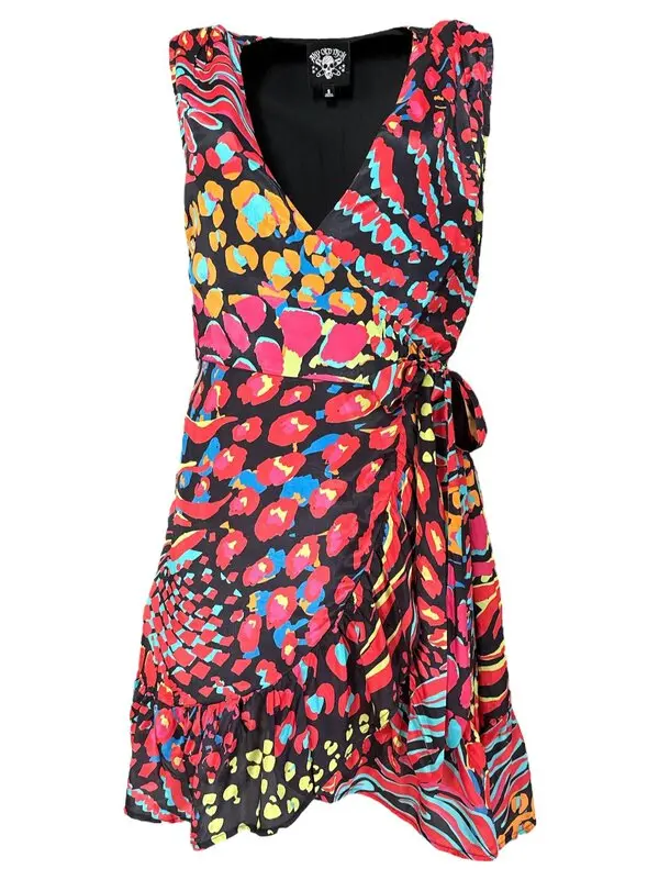 ANY OLD IRON Neon Animal Wrap Dress - Black/red