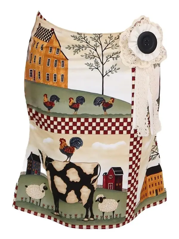 28NATELIER Brown / Neutrals / Red The Farmhouse Skirt - Brown/red