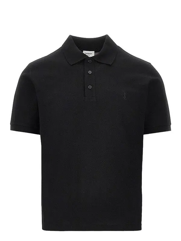Saint Laurent Caandre Embroidery Boxy Polo Hirt - Black