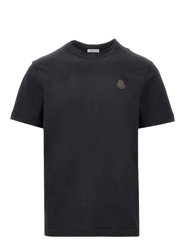 Moncler Cotton Jerey T-hirt With Logo Patch - Blue