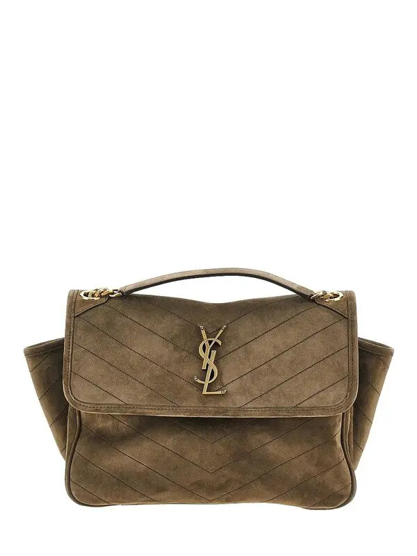 Saint Laurent Suede Leather 'niki Tripouch' Bag - Khaki