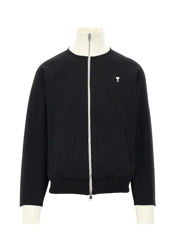 AMI Paris De Coeur Embroidery Full-zip Weathirt - Black