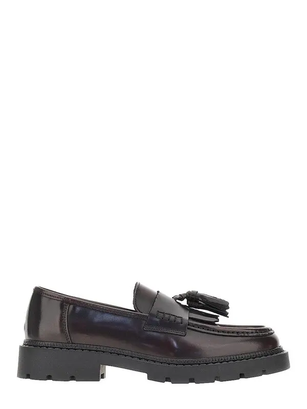BIANCO Leather Tassel Loafers - Red