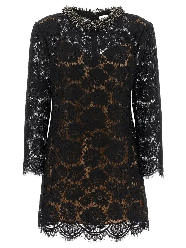 SELF-PORTRAIT Jewel Collar Lace Dress - Black