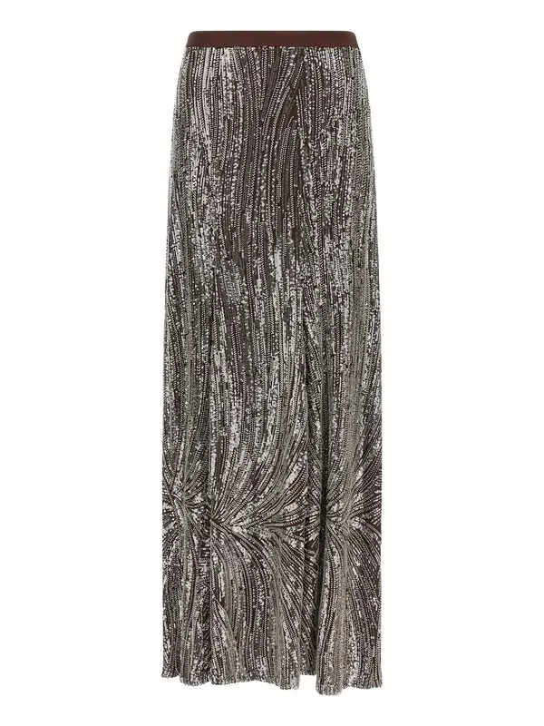 Rabanne Sequined And Pearl Embellished Long Skirt - Brown