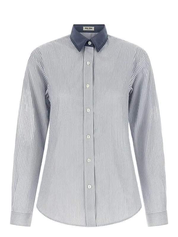 Miu Miu Cotton Striped Shirt With Contrast Collar - Multi