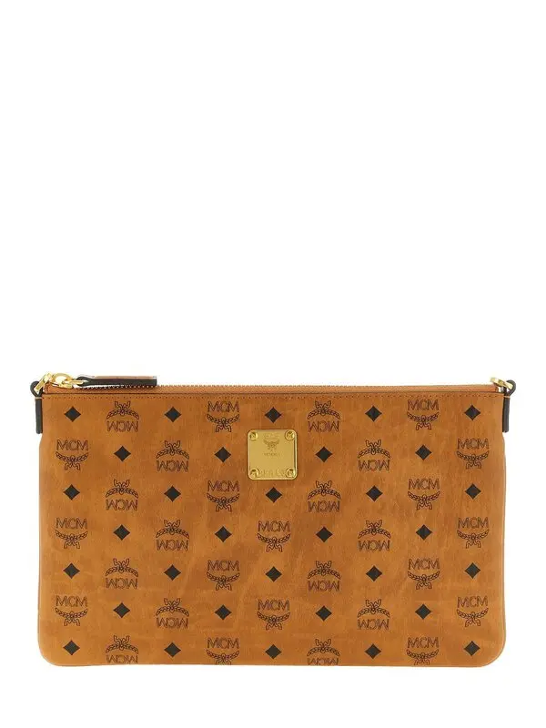 Mcm Aren Monogram Canvas Clutch - Brown