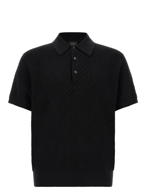 Brioni Trama' Weaving Polo - Black