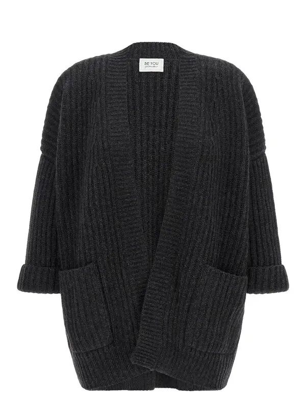 BE YOU Cashmere Ribbed Cardigan - Gray