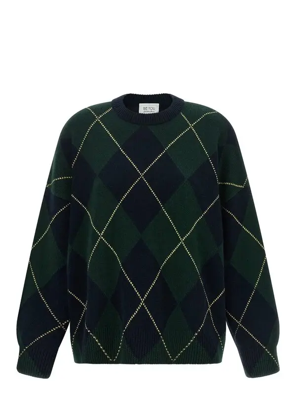 BE YOU Diamond-shaped Cashmere Crew Neck Sweater - Multi
