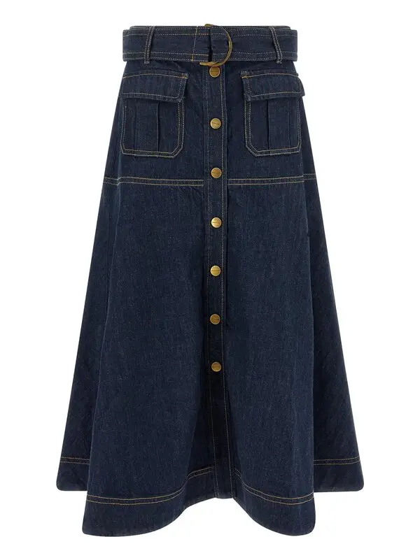 Zimmermann Denim Midi Skirt - Blue