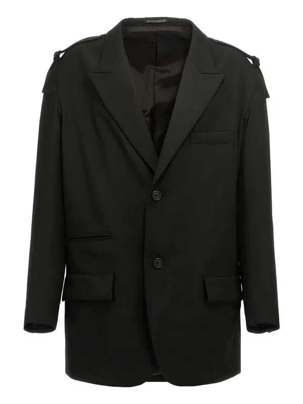 Yohji Yamamoto Single-breasted Blazer With Strap Detail - Black