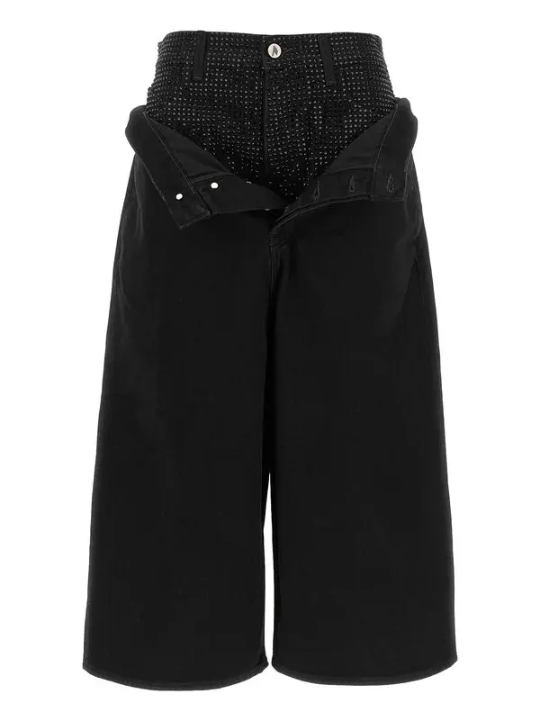 Attico Crystal Insert Cropped Jeans - Black