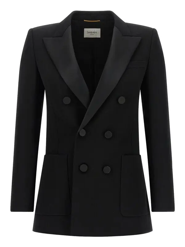 Saint Laurent Satin Lapel Blazer - Black