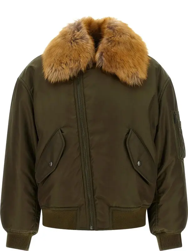 Saint Laurent Removable Shearling Collar Bomber Jacket - Green
