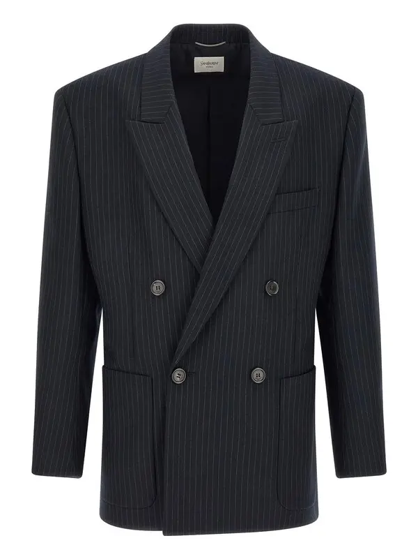 Saint Laurent Pinstriped Double-breasted Blazer - Blue