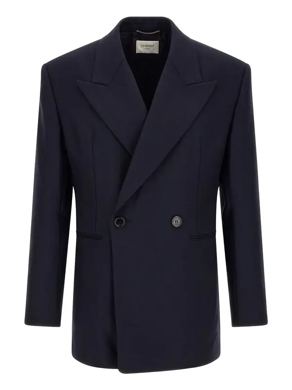 Saint Laurent Felted Wool Gabardine Blazer Jacket - Blue