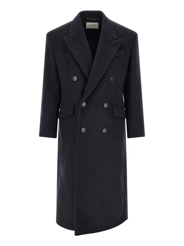 Saint Laurent Wool Double-breasted Overcoat - Blue