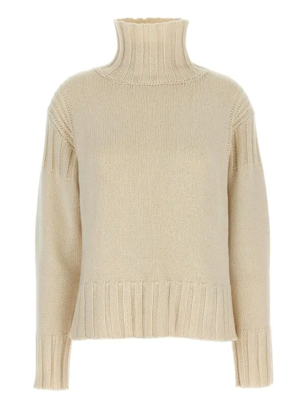 JIL SANDER Cashmere Ribbed Detail Sweater - White