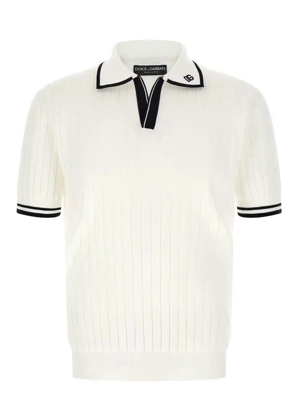 Dolce & Gabbana Flat Ribbed Polo Shirt - White/black