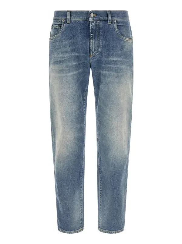 Dolce & Gabbana Logo Plaque Denim Jeans - Blue