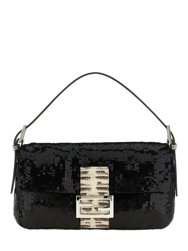 Fendi Sequin Baguette 26424 Shoulder Bag - Black