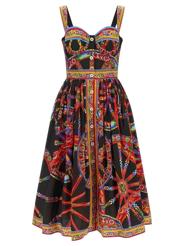 Dolce & Gabbana Carretto Print Cotton Midi Dress - Multi