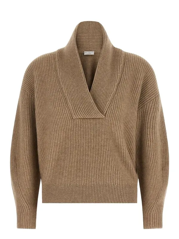 Brunello Cucinelli Cashmere English Rib Pullover - Beige