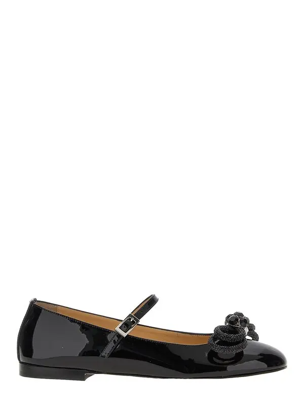 Mach & Mach Patent Leather Double Bow Ballerina Flats - Black