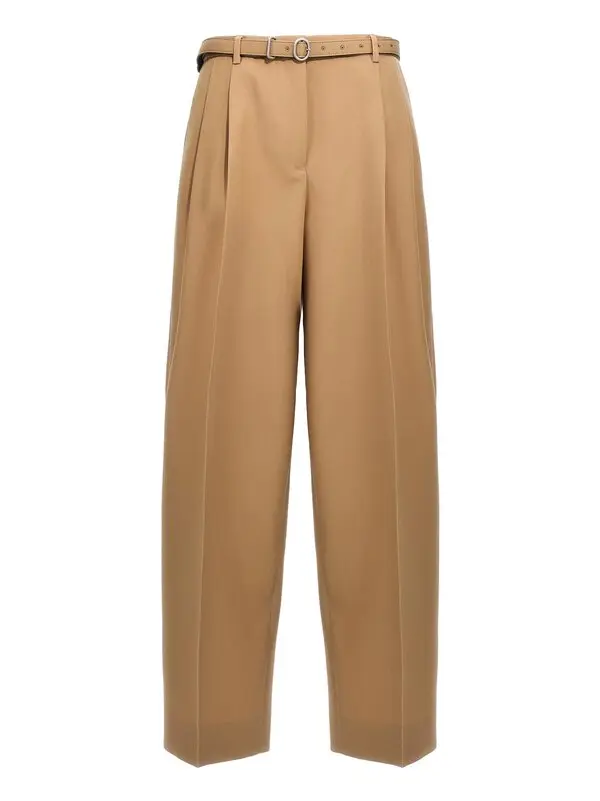 JIL SANDER Gabardine Belted Trousers - Beige