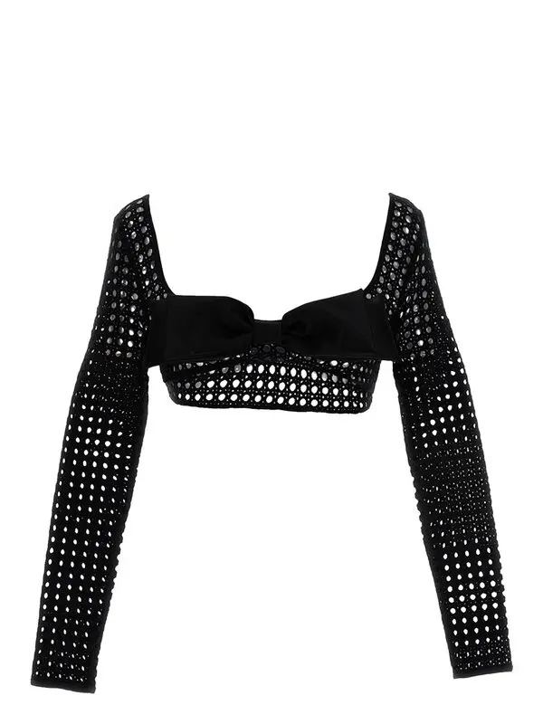 Giambattista Valli Cropped Macramé Bow Top - Black