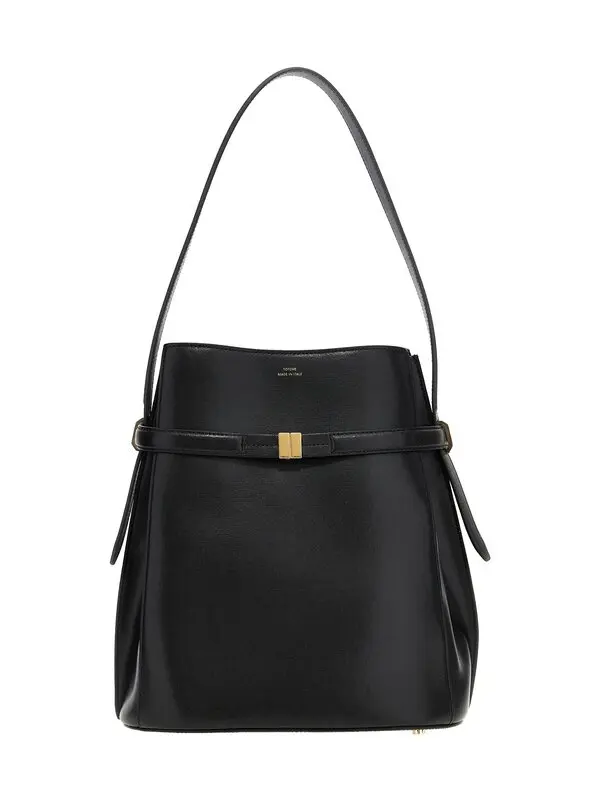 TOTEME Belted Bucket Leather Shoulder Bag - Black