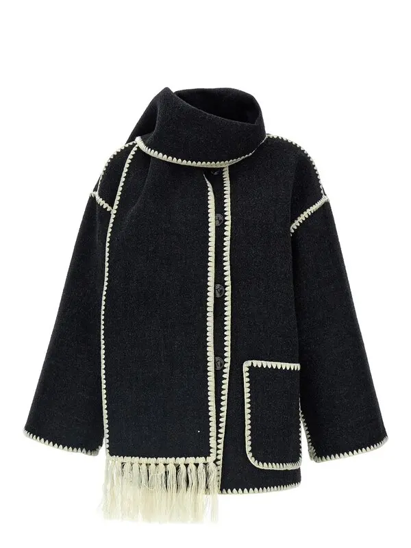 TOTEME Embroidered Scarf Jacket Coat - Gray