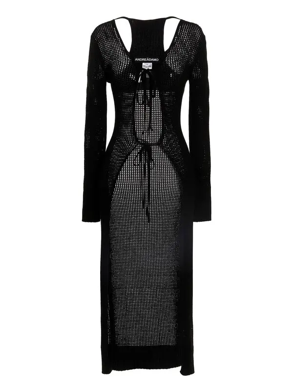 ANDREĀDAMO Openwork Long Cardigan - Black