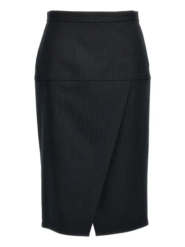 Fendi Pinstriped Wool Skirt - Gray