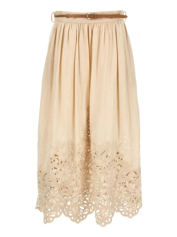 Zimmermann Wylie Embroidered Linen Skirt - Beige