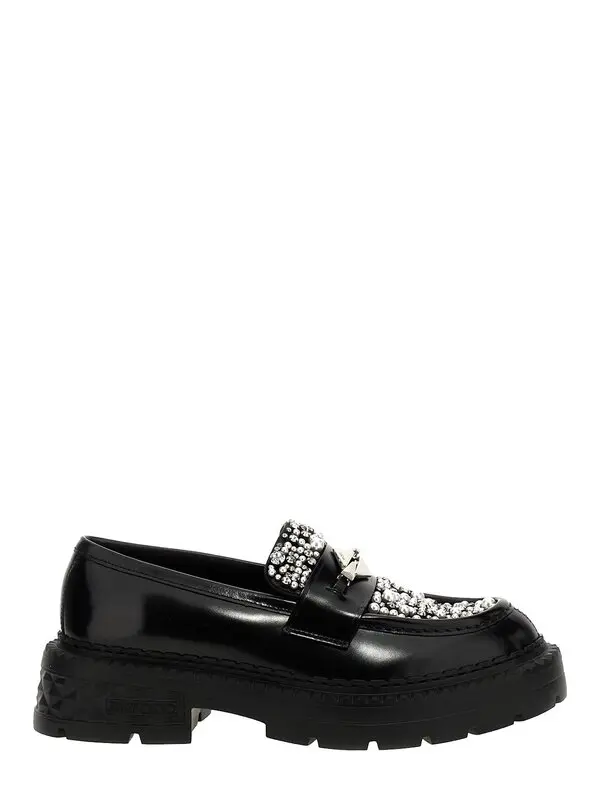 JIMMY CHOO Marlow Diamond Leather Loafers - Black