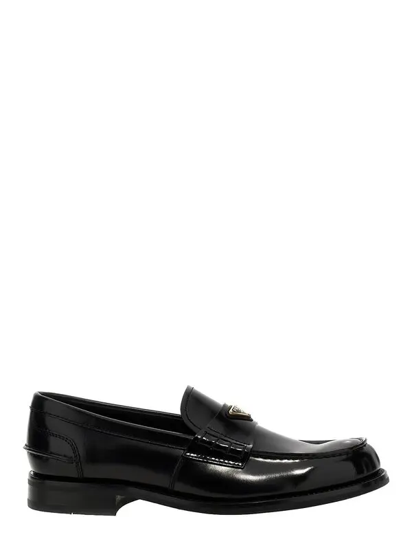 Prada Brushed Leather Logo Loafers - Black