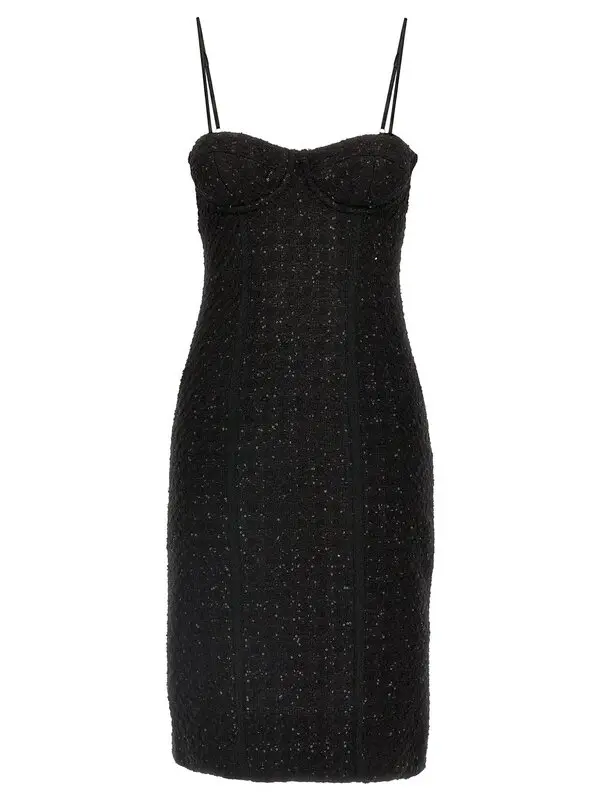 ROTATE BY BIRGER CHRISTENSEN Bouclé Sequin Midi Dress - Black