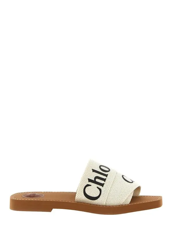 Chloé Woody Linen Canvas Sandals - White