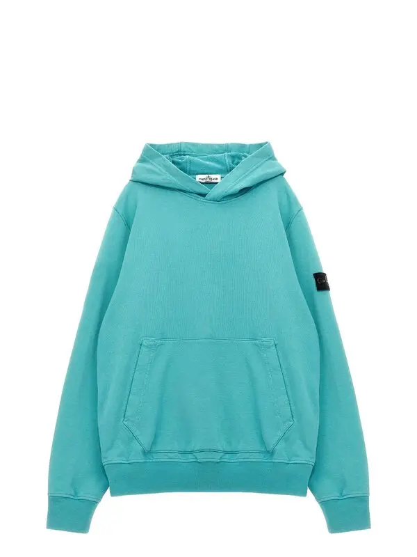 Stone Island Logo Badge Hoodie - Light Blue
