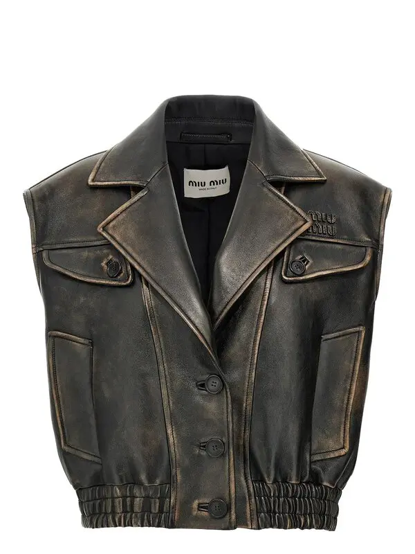 Miu Miu Logo Nappa Leather Vest - Brown